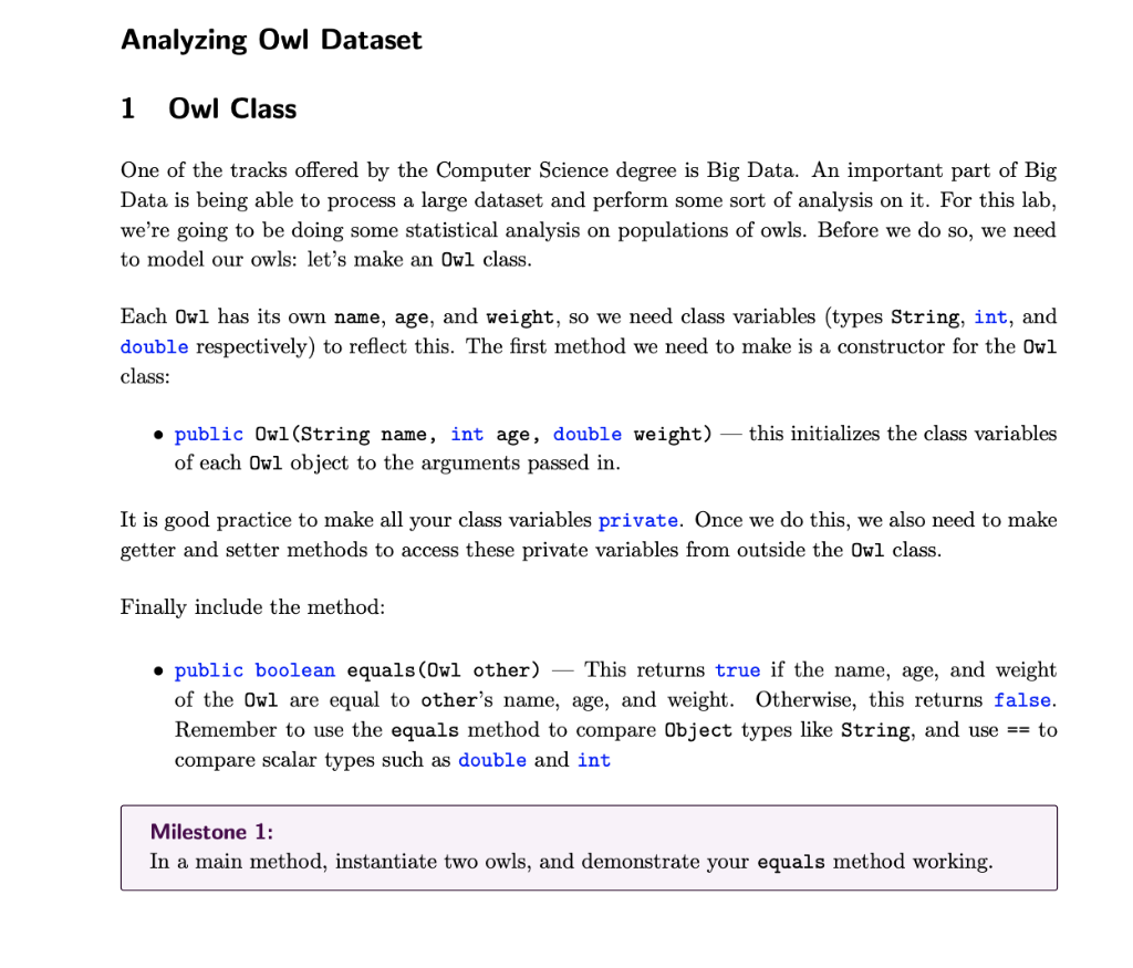 Solved Analyzing Owl Dataset 1 Owl Class One of the tracks | Chegg.com