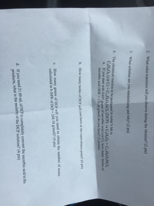 Solved 2. What color transition will you observe during the | Chegg.com