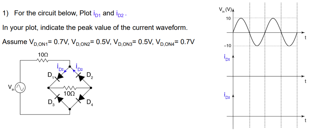 Solved 1) For the circuit below, Plot ip1 and Id2 - V., (V) | Chegg.com