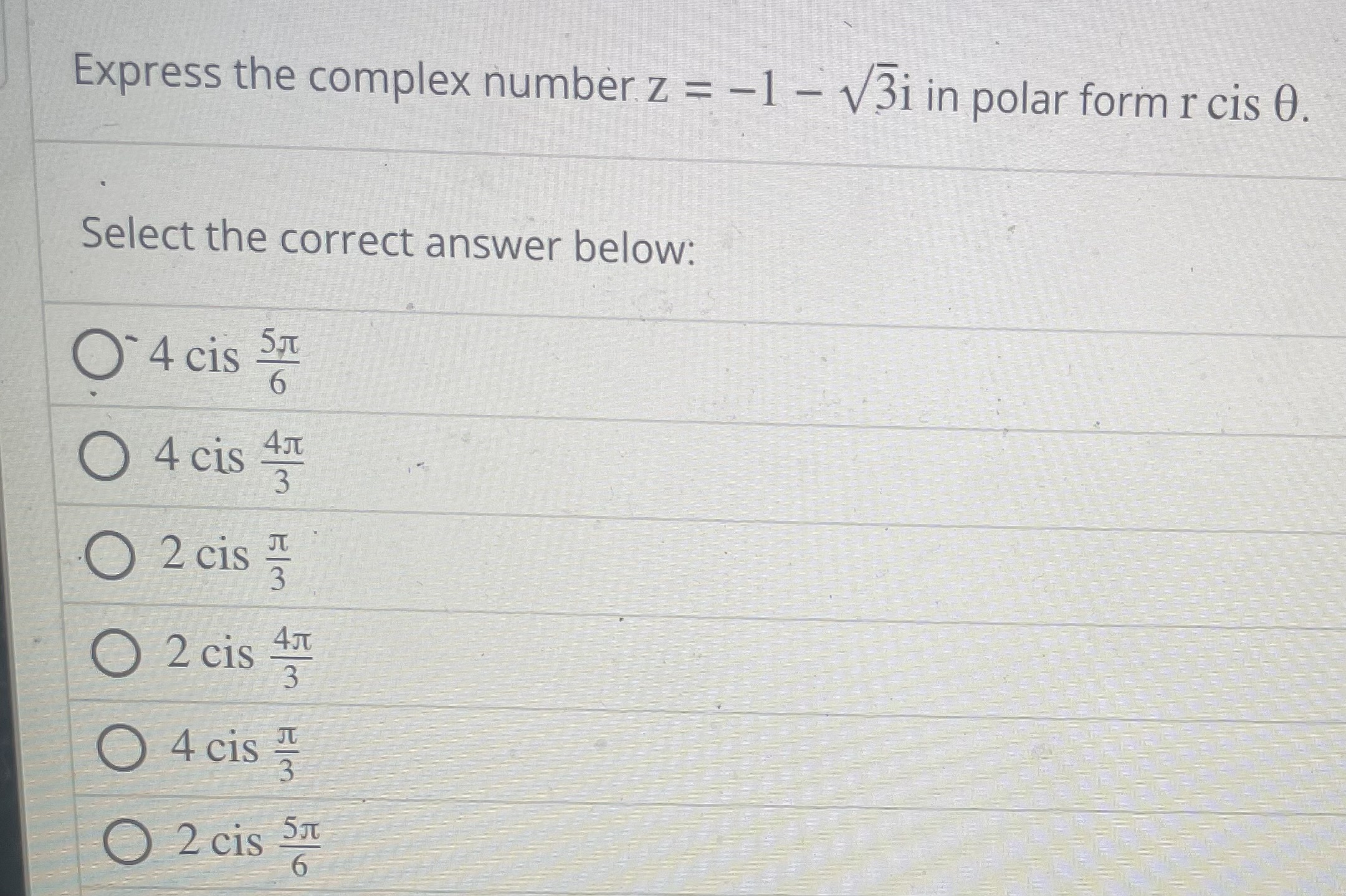 Solved Express the complex number z=−1−3i in polar form | Chegg.com