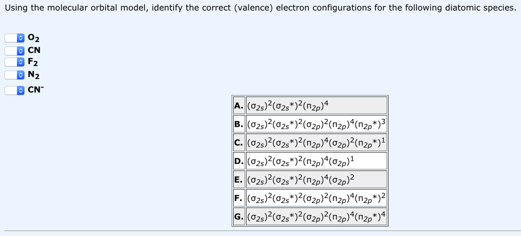 Solved Using the molecular orbital model, identify the | Chegg.com