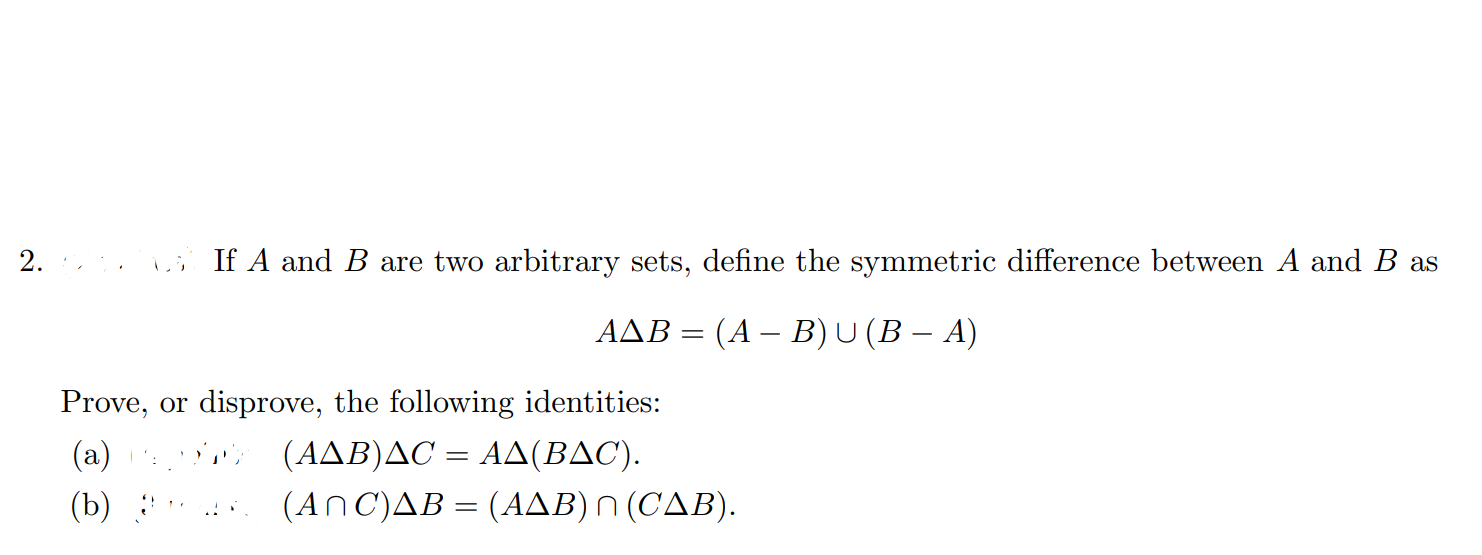 Solved w 2. If A and B are two arbitrary sets, define the | Chegg.com