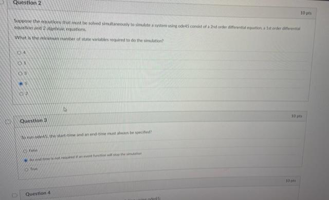 Solved Question 1 The Use Of Ode45 In Matlab To Simulate The 