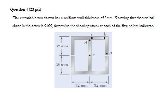 Solved The extruded beam shown has a uniform wall thickness | Chegg.com