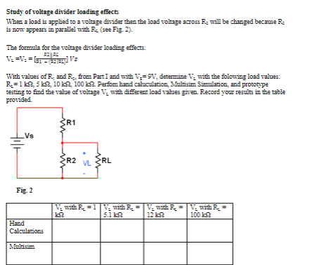 Solved Study of voltage divider loading effects When a load | Chegg.com