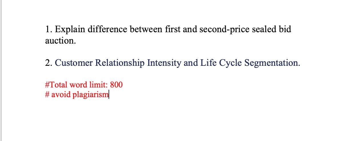 Solved 1. Explain difference between first and second-price | Chegg.com