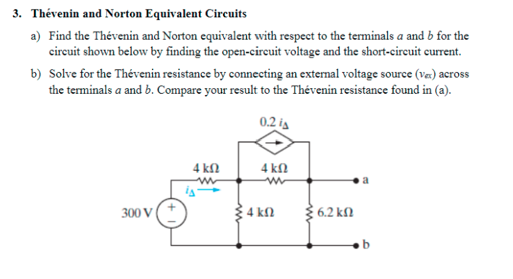Solved 3. Thévenin and Norton Equivalent Circuits a) Find | Chegg.com