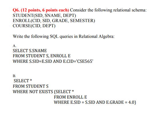 Solved Q6. (12 points, 6 points each) Consider the following | Chegg.com