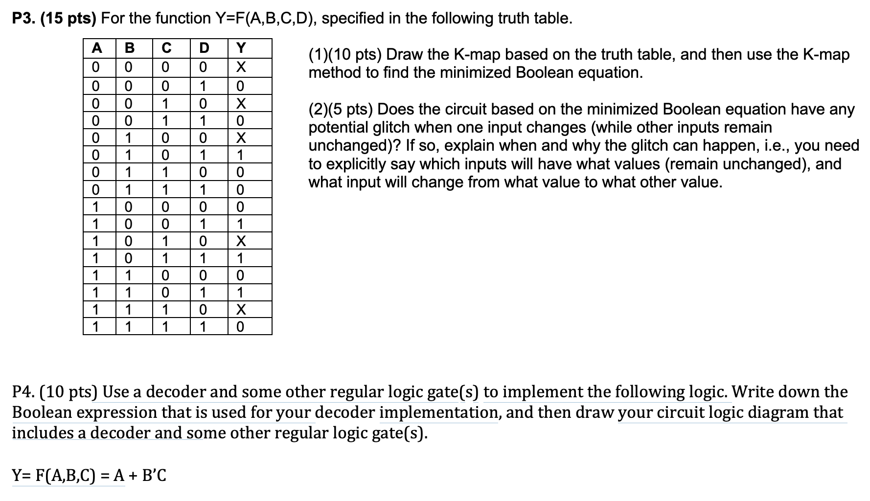 Solved 0 0 1 0 1 1 P3. (15 pts) For the function | Chegg.com