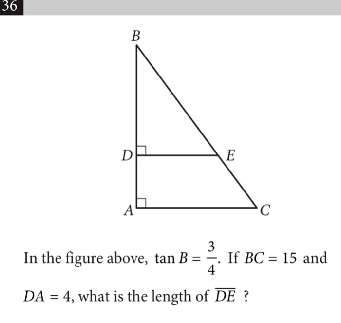 Solved 36 In the figure above, tan B --. If BC 15 and 4 DA | Chegg.com