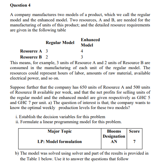 Solved A company manufactures two models of a product, which | Chegg.com