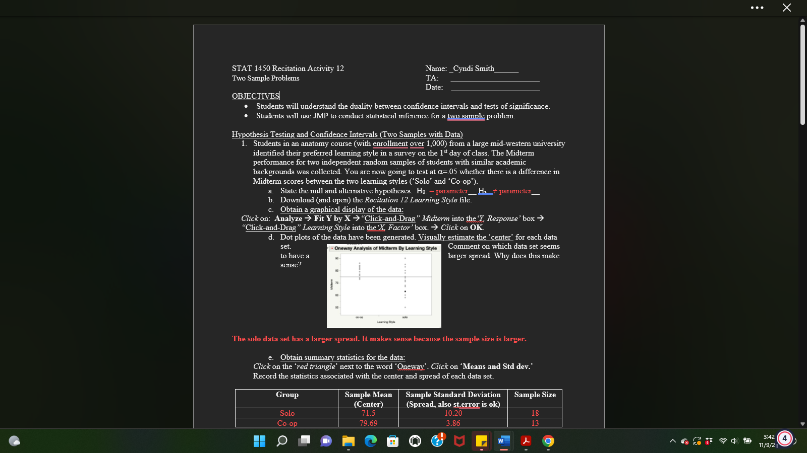 \begin{tabular}{ll} STAT 1450 Recitation Activity 12 | Chegg.com