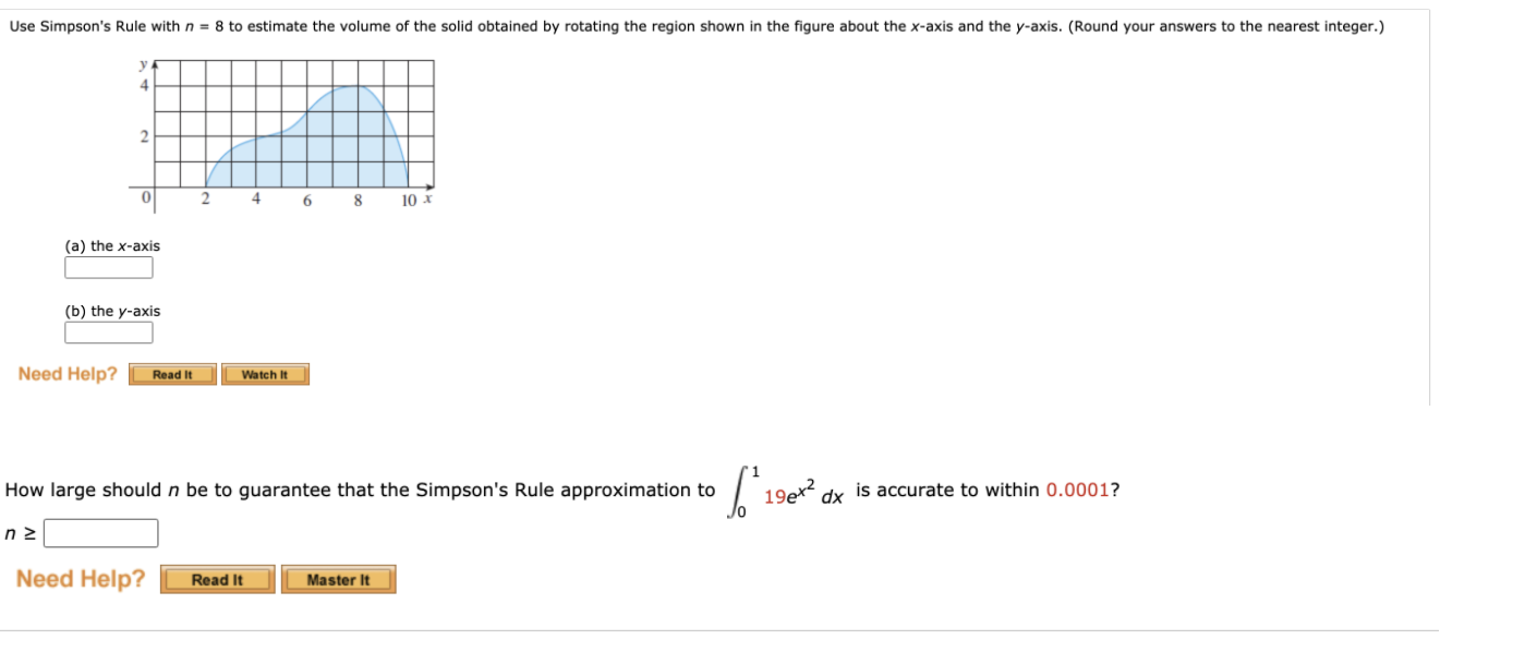 Use Simpson's Rule with n = 8 to estimate the volume | Chegg.com