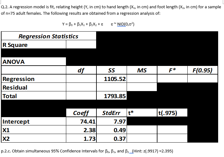 Solved Q.2. A regression model is fit, relating height ( Y, | Chegg.com