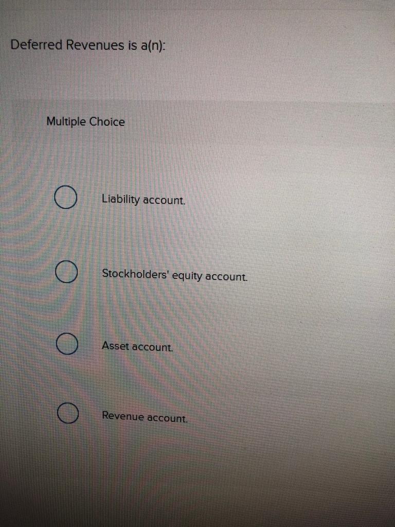 Solved Deferred Revenues is a(n): Multiple Choice Liability | Chegg.com