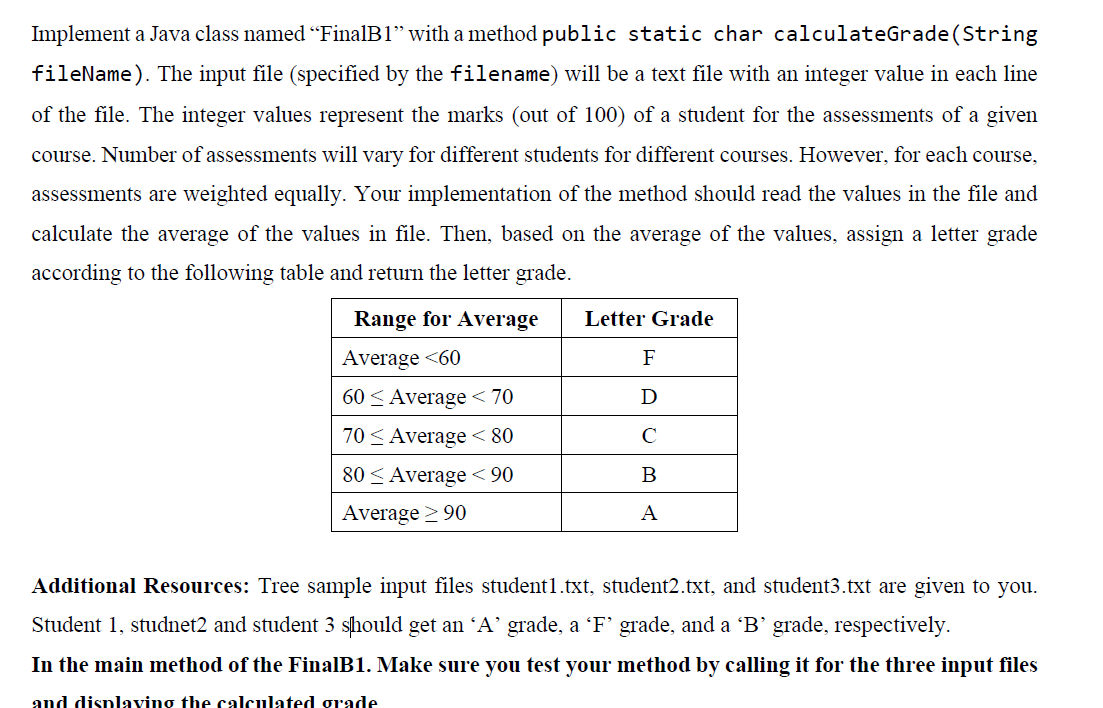 Solved Implement a Java class named “FinalBl” with a method | Chegg.com