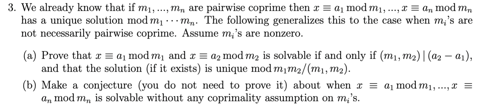 Solved 3. We already know that if m1,…,mn are pairwise | Chegg.com