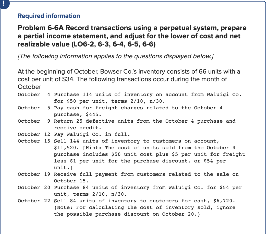Solved Required information Problem 6-6A Record transactions | Chegg.com