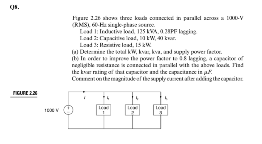 Solved 08. Figure 2.26 shows three loads connected in | Chegg.com