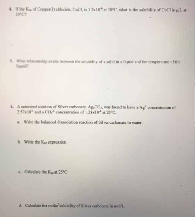 Solved I. Write the Ksp expression for the following at 25°C | Chegg.com