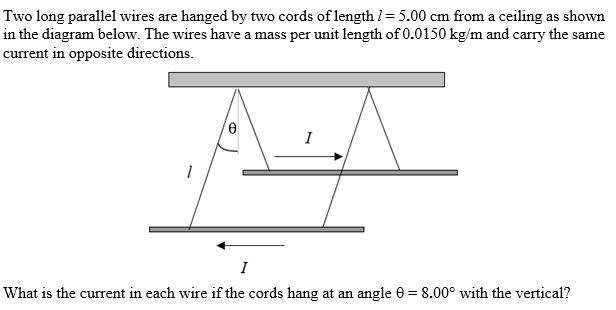 Solved Two long parallel wires are hanged by ﻿two cords of | Chegg.com