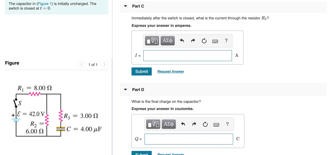 Solved The capacitor in (Figure 1) is initially uncharged. | Chegg.com