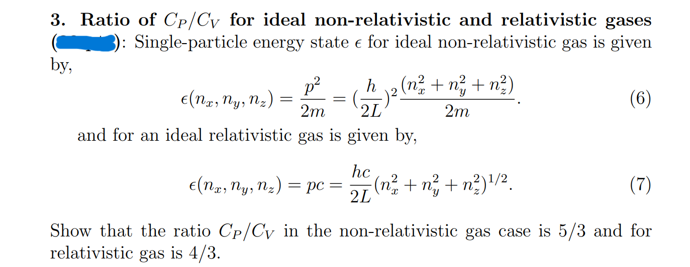 Solved 3. Ratio of CP/CV for ideal non-relativistic and | Chegg.com