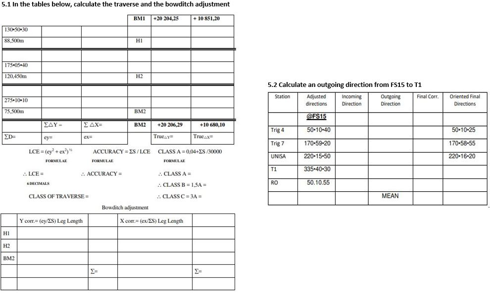 5.1 In the tables below, calculate the traverse and | Chegg.com