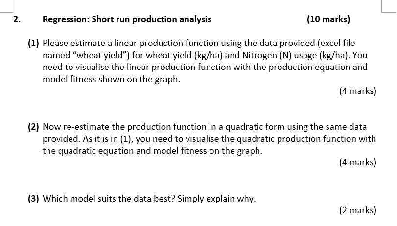 (1) Please estimate a linear production function | Chegg.com