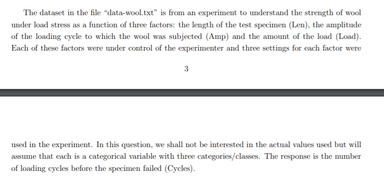 Solved The dataset in the file "data-wool.txt" is from an | Chegg.com