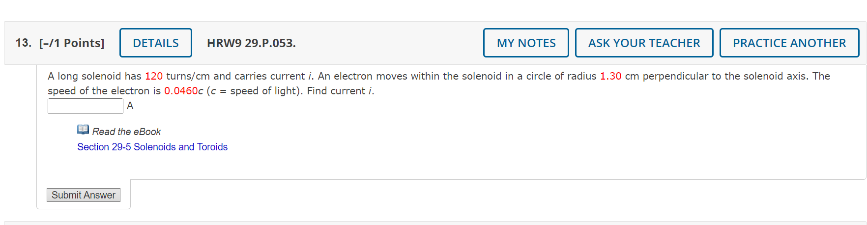 Solved A long solenoid has 120 turns/cm and carries current | Chegg.com