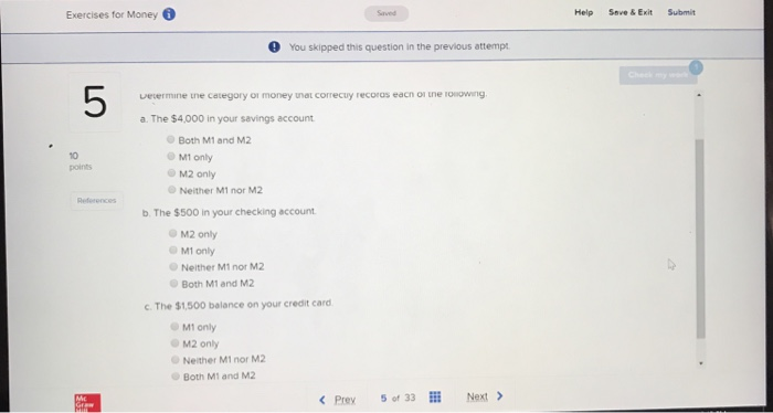 Solved Exercises for Money Help Save & Exit Submit 9 You | Chegg.com