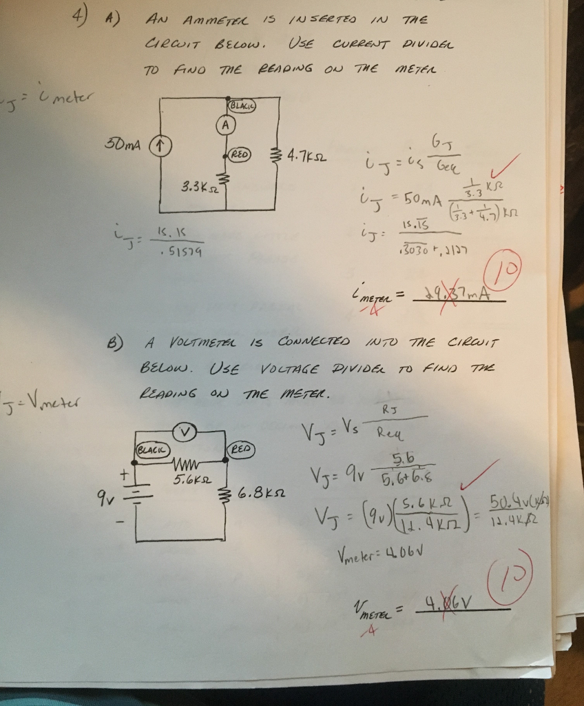 Solved A.) An Ammeter is inserted in the circuit below. use | Chegg.com