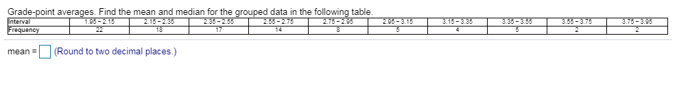 Solved Grade-point averages. Find the mean and median for | Chegg.com