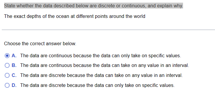 Solved State whether the data described below are discrete | Chegg.com