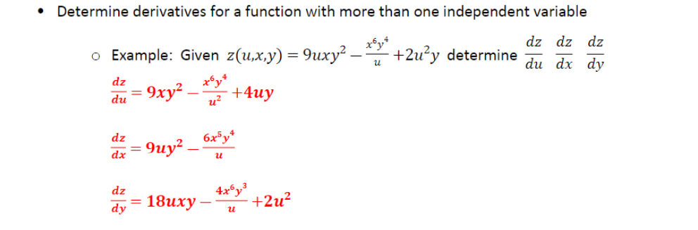 Solved Determine derivatives for a function with more than | Chegg.com