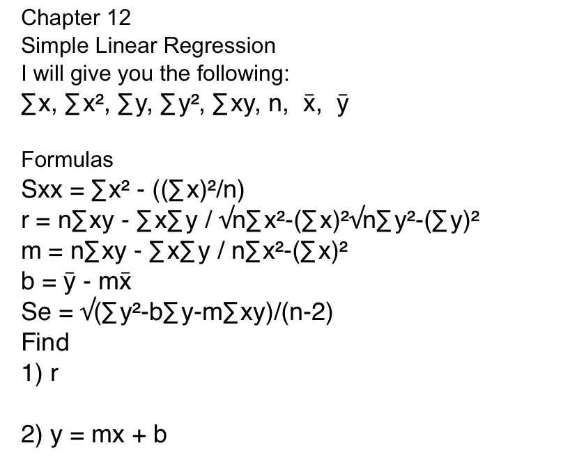 Chapter 12 Simple Linear Regression I will give you | Chegg.com