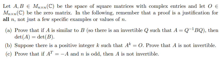 Solved Let A, B E Mnxn(C) be the space of square matrices | Chegg.com