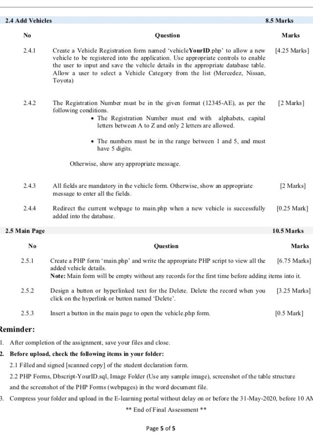 2.4 Add Vehicles 8.5 Marks No 2.4.1 Question Marks | Chegg.com