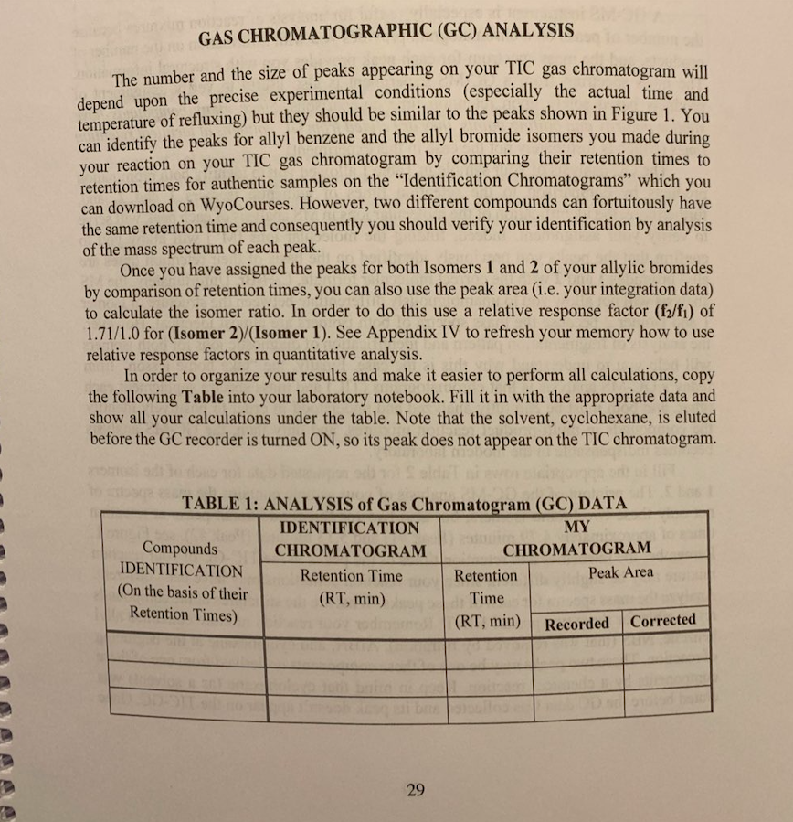 GAS CHROMATOGRAPHIC (GC) ANALYSIS The number and the | Chegg.com