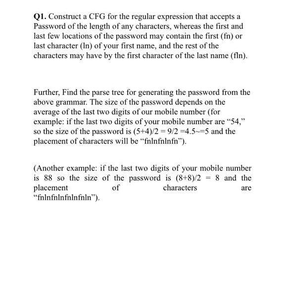 Solved Q1. Construct a CFG for the regular expression that | Chegg.com