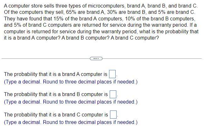 Solved A computer store sells three types of microcomputers, | Chegg.com