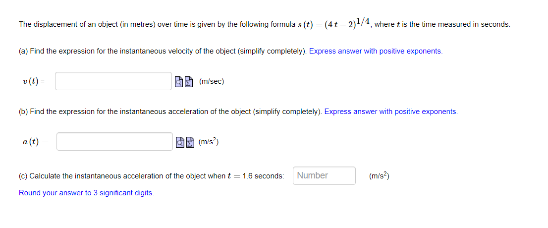 Solved The displacement of an object (in metres) over time | Chegg.com