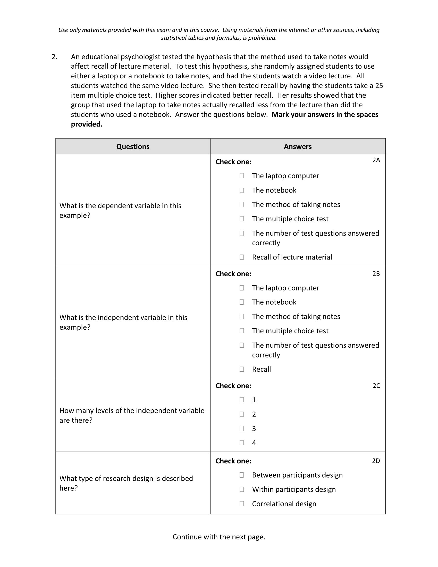 Use only materials provided with this exam and in | Chegg.com