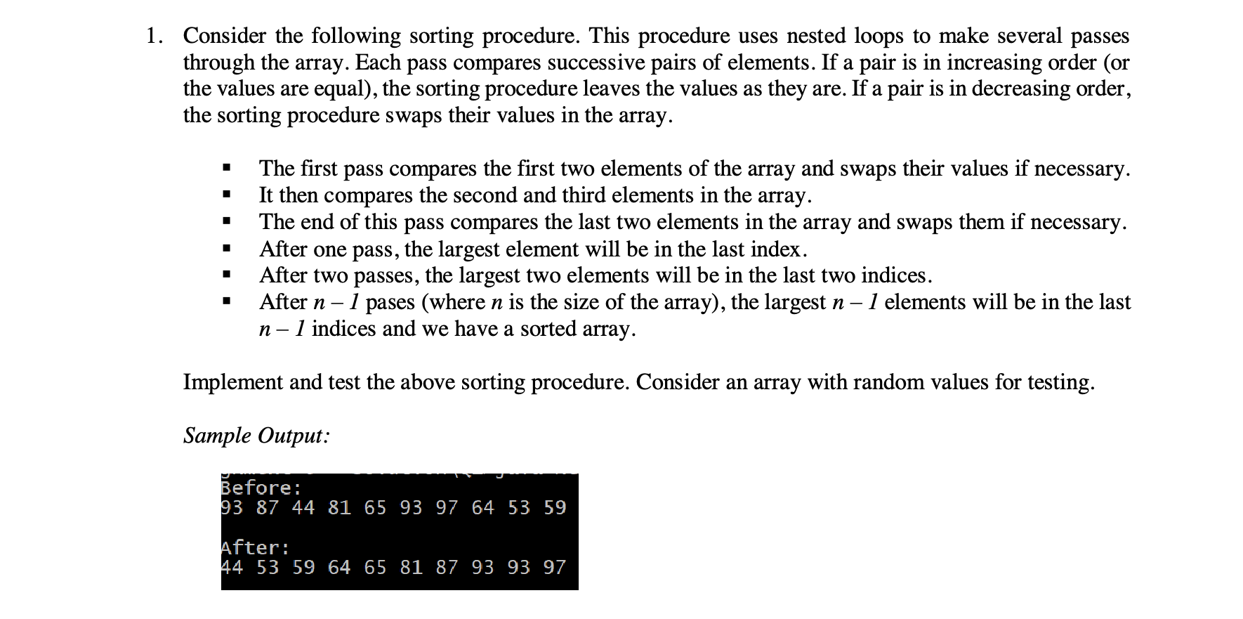 Solved 1. Consider the following sorting procedure. This | Chegg.com