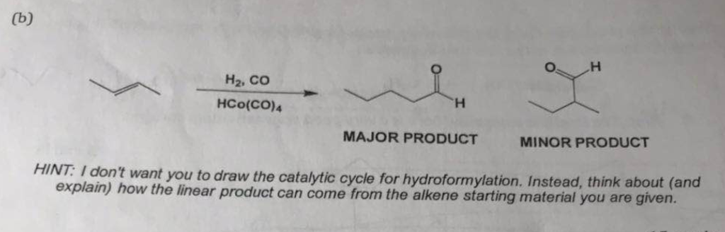Solved H2, CO HCo(CO)4 MAJOR PRODUCT MINOR PRODUCT HINT: I | Chegg.com