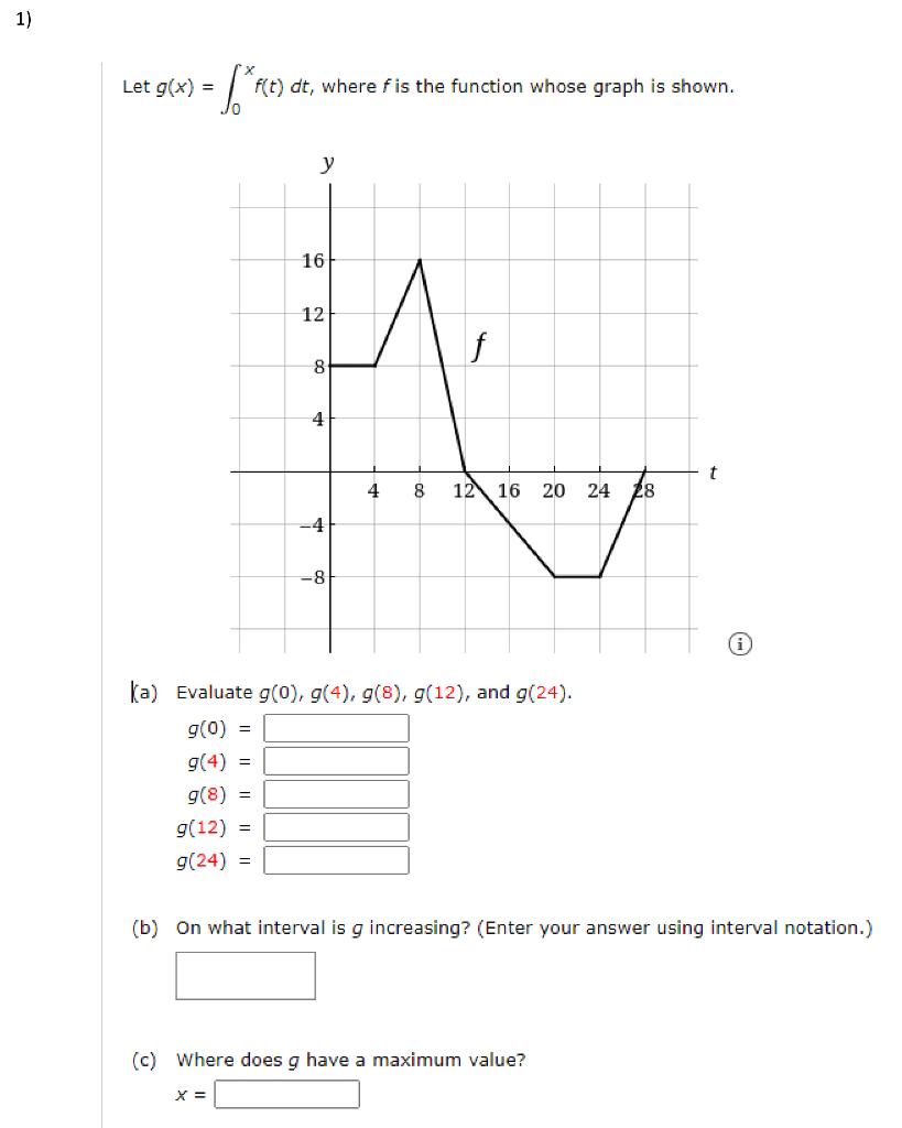 Solved 1) Let g(x) = f(t) dt, where fis the function whose | Chegg.com