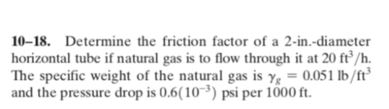 Solved 10-18. Determine the friction factor of a | Chegg.com