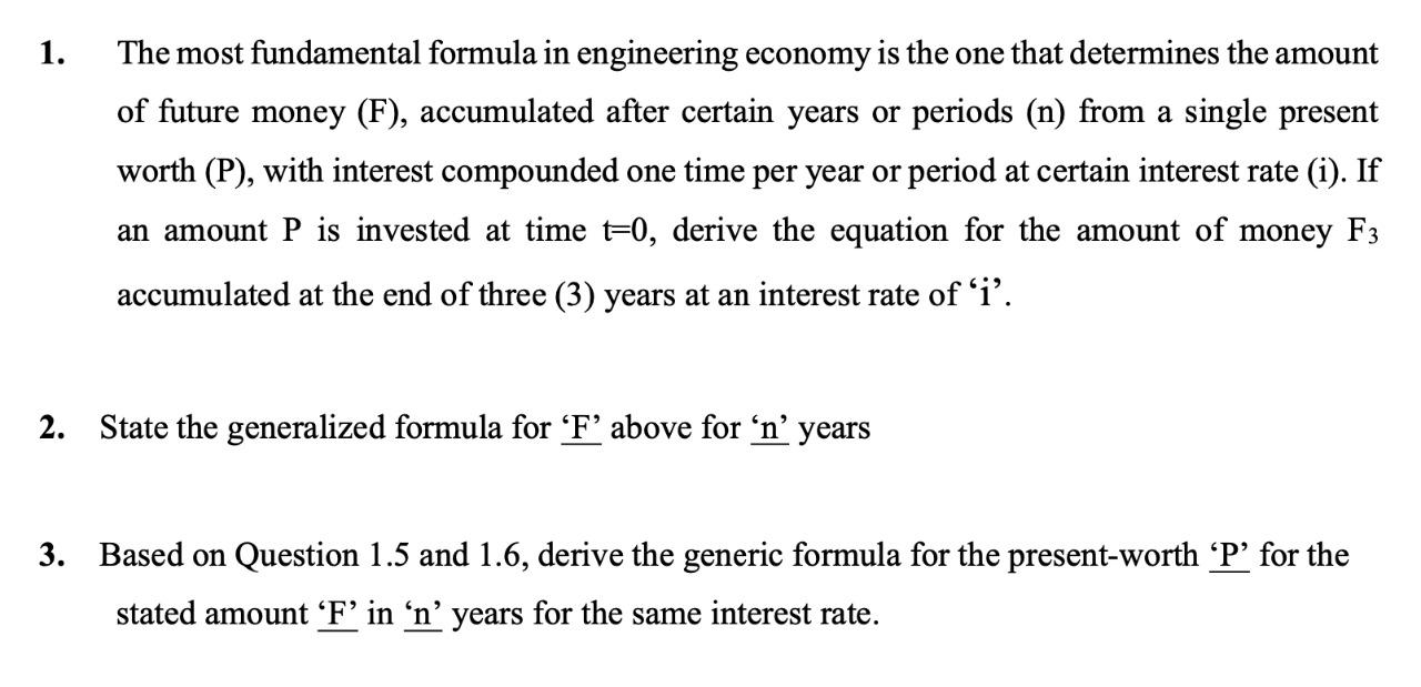 Solved 1. The most fundamental formula in engineering | Chegg.com