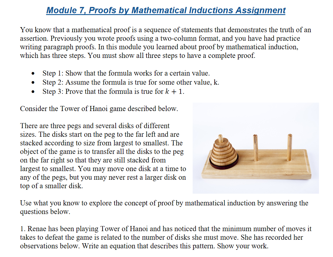Solved Module 7, Proofs by Mathematical Inductions | Chegg.com